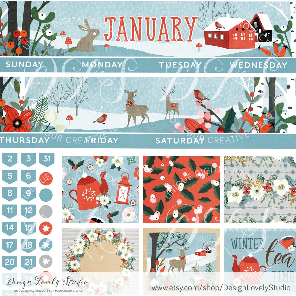 Printable January Monthly Kit January Planner Stickers Kit - Etsy