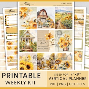 Printable Sunflower Planner Stickers, Weekly Kit, Erin Condren Stickers ...