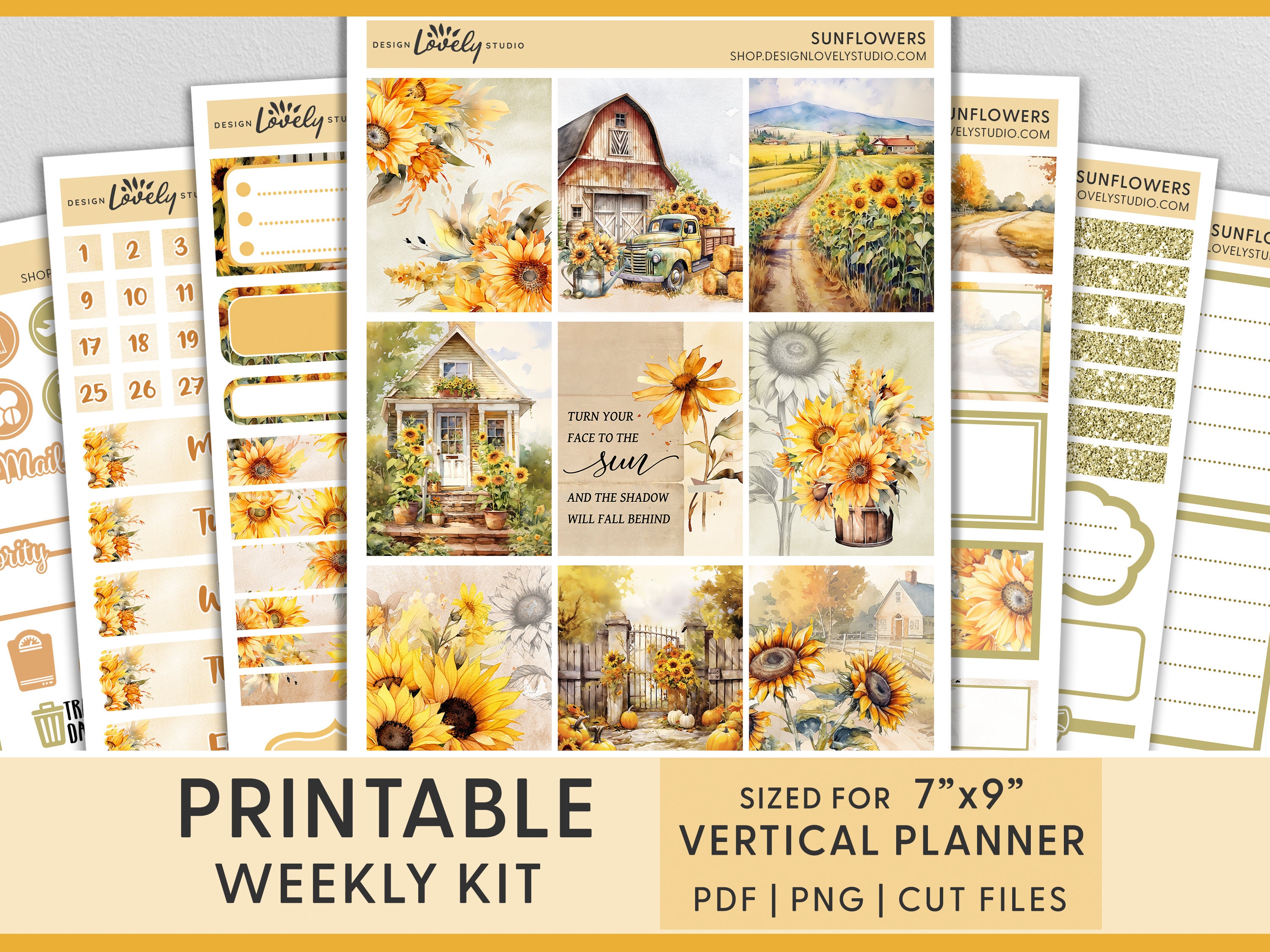 Printable Sunflower Planner Stickers, Weekly Kit, Erin Condren Stickers ...