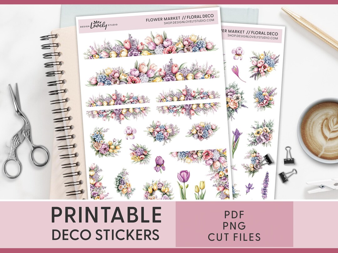 Printable Spring Floral Stickers, Tulips Deco Stickers, Spring Bouquets ...
