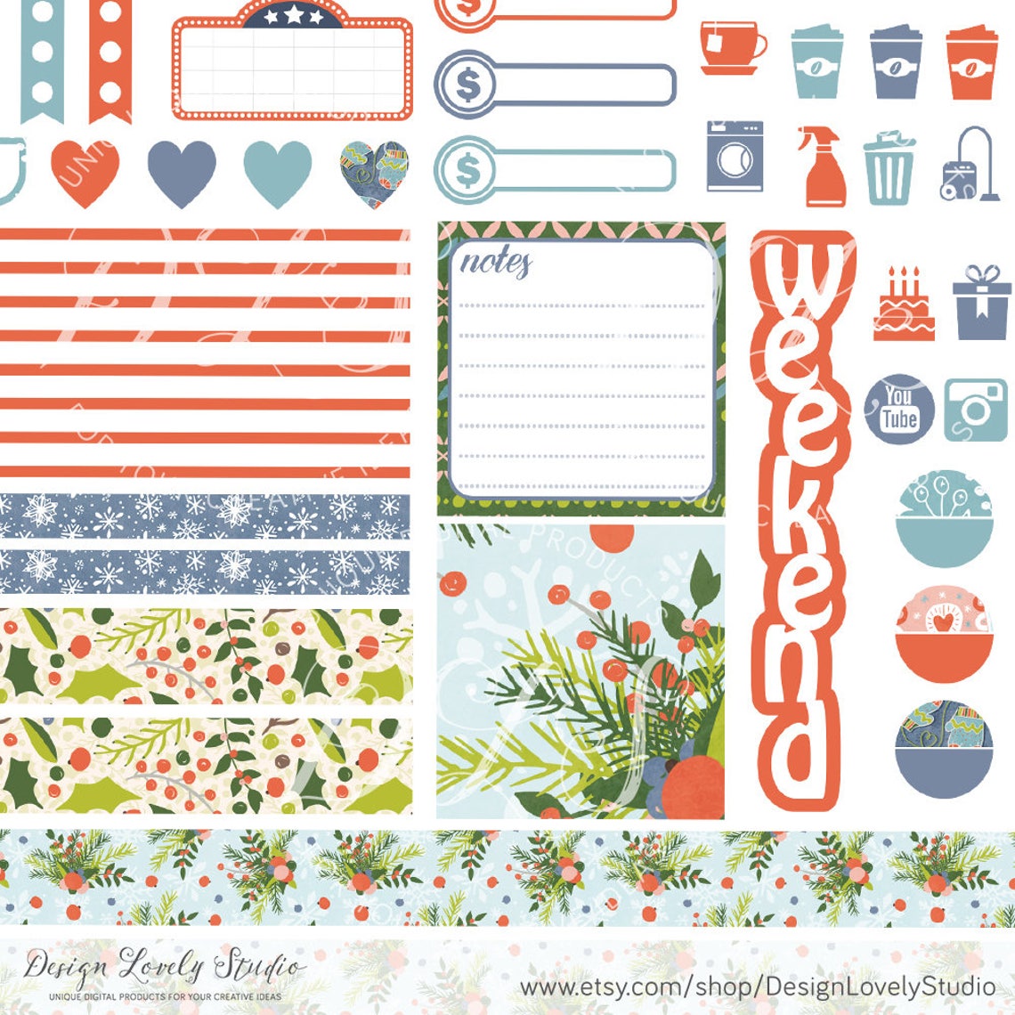 Mini Happy Planner Christmas Stickers Kit, Holiday Planner Stickers ...