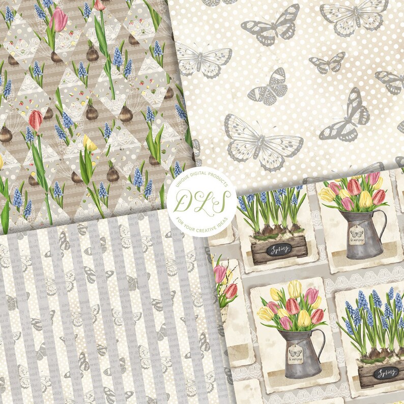Spring Digital Paper Pack, Spring Digital Background, Tulips Digital ...