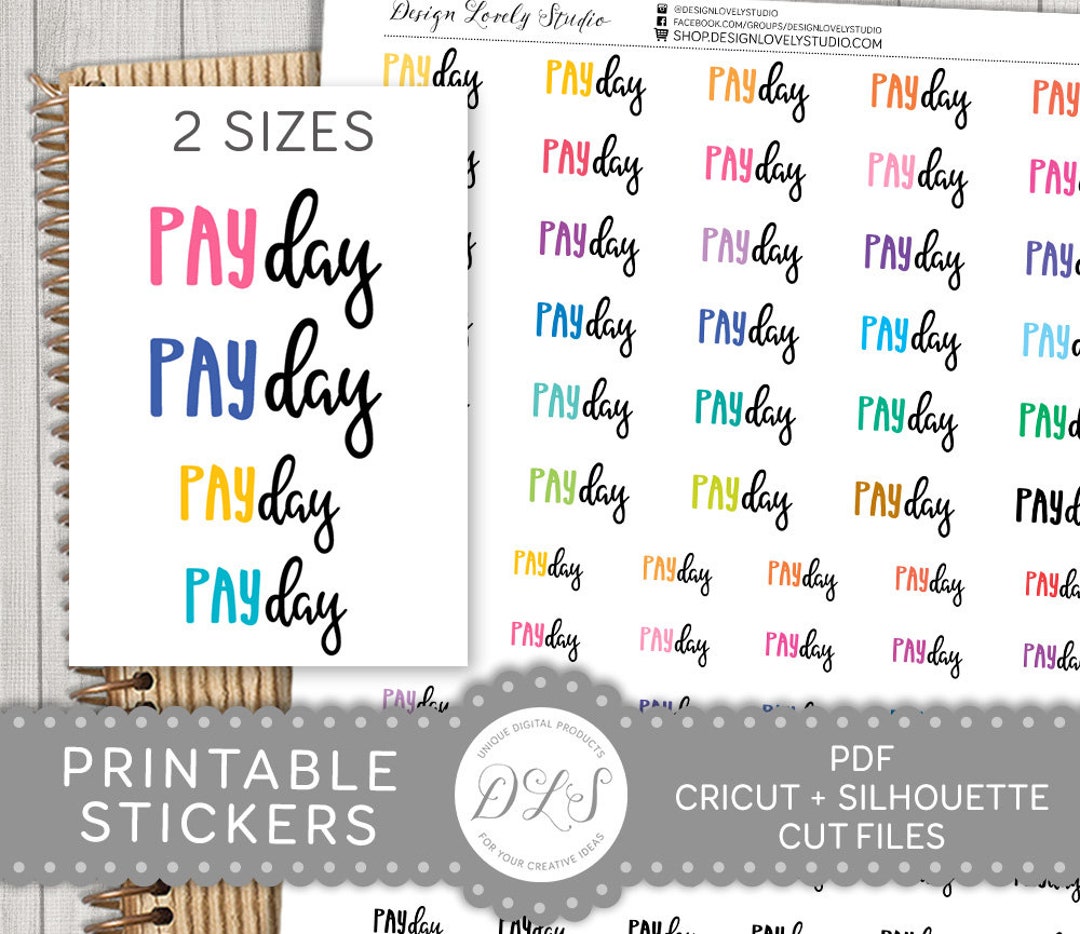 PAY DAY Typography Planner Stickers, Printable Script Planner Stickers ...