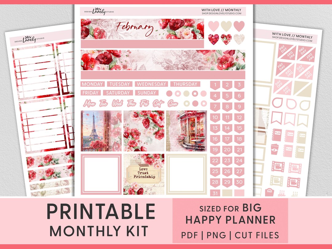 February Monthly Sticker Kit, February Planner Stickers, February ...