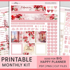 February Monthly Sticker Kit, February Planner Stickers, February ...