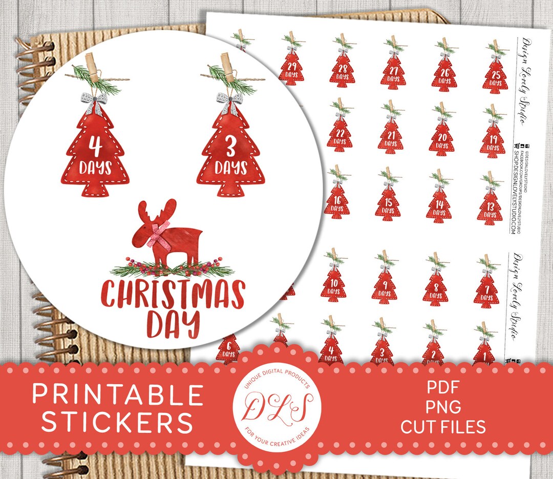 CHRISTMAS COUNTDOWN Planner Stickers, Christmas Scrapbook Stickers ...