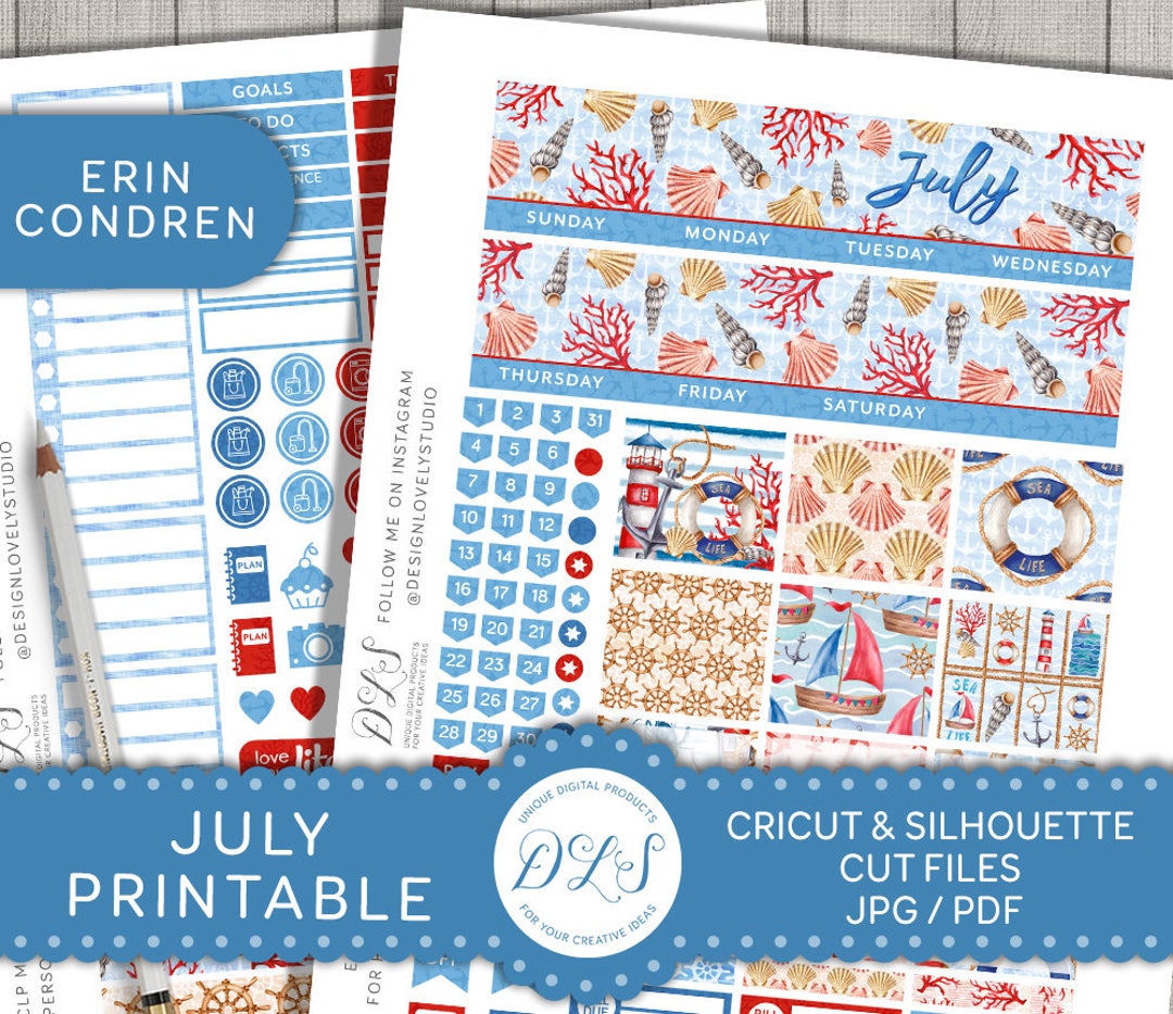 July Monthly Stickers Kit Made for Erin Condren, EC July Planner ...