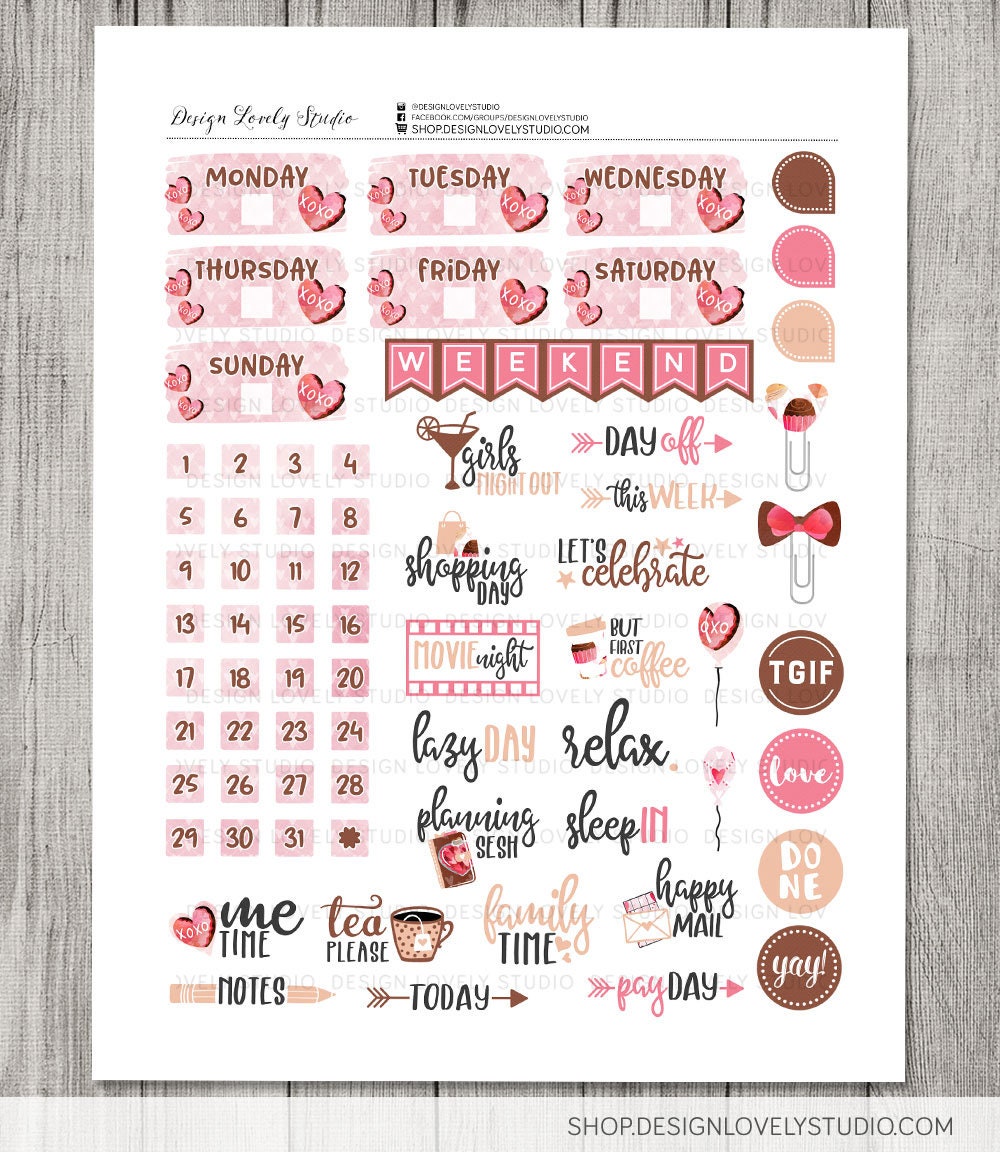 Printable VALENTINE'S DAY Planner Stickers February | Etsy