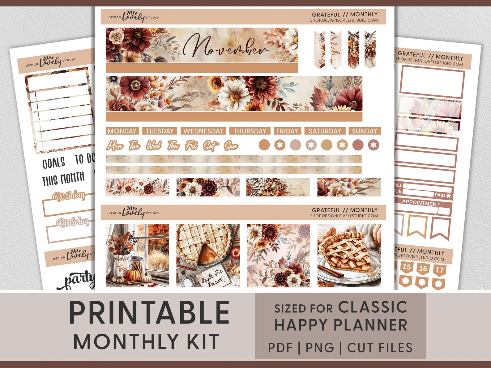 November Monthly Sticker Kit, Thanksgiving Planner Stickers, November ...
