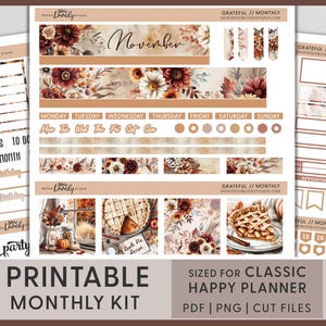 November Monthly Sticker Kit, Thanksgiving Planner Stickers, November ...