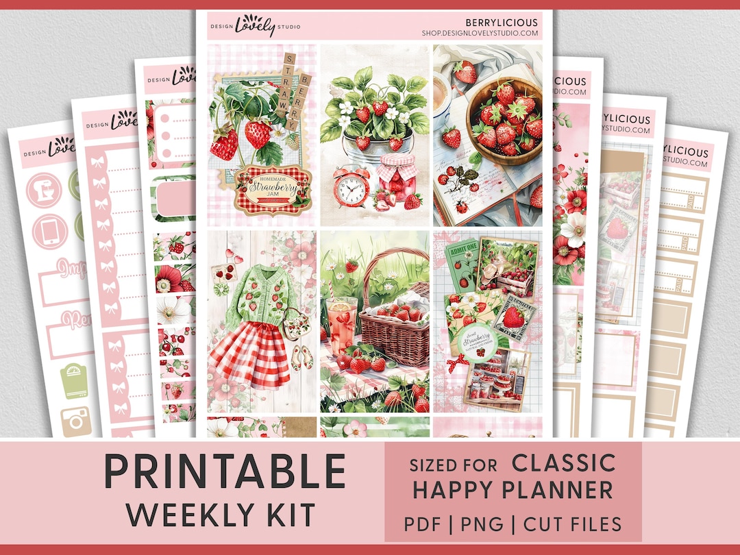 Strawberry Planner Stickers, Spring Stickers, Printable Stickers, Berry ...