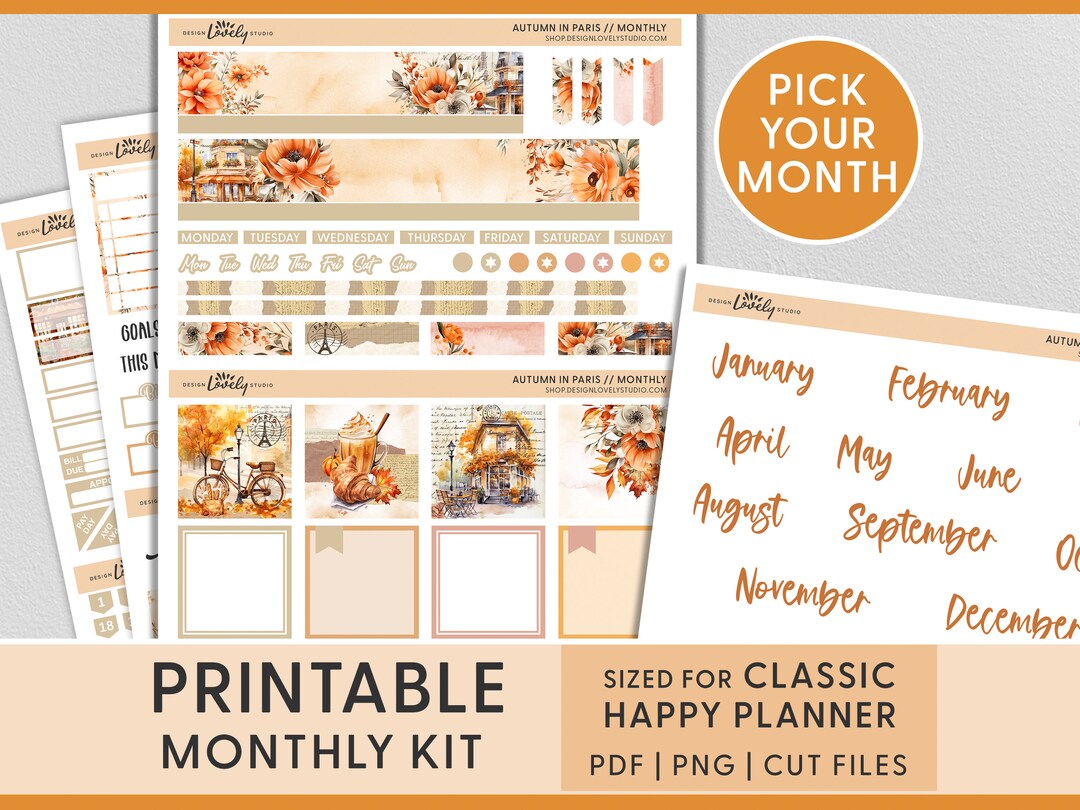 Printable Planner Stickers, Monthly Sticker Kit, Happy Planner, Fall ...