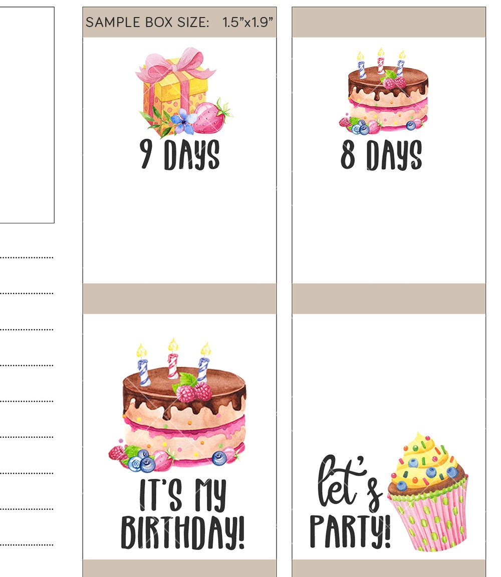 Printable BIRTHDAY COUNTDOWN Planner Stickers Birthday | Etsy