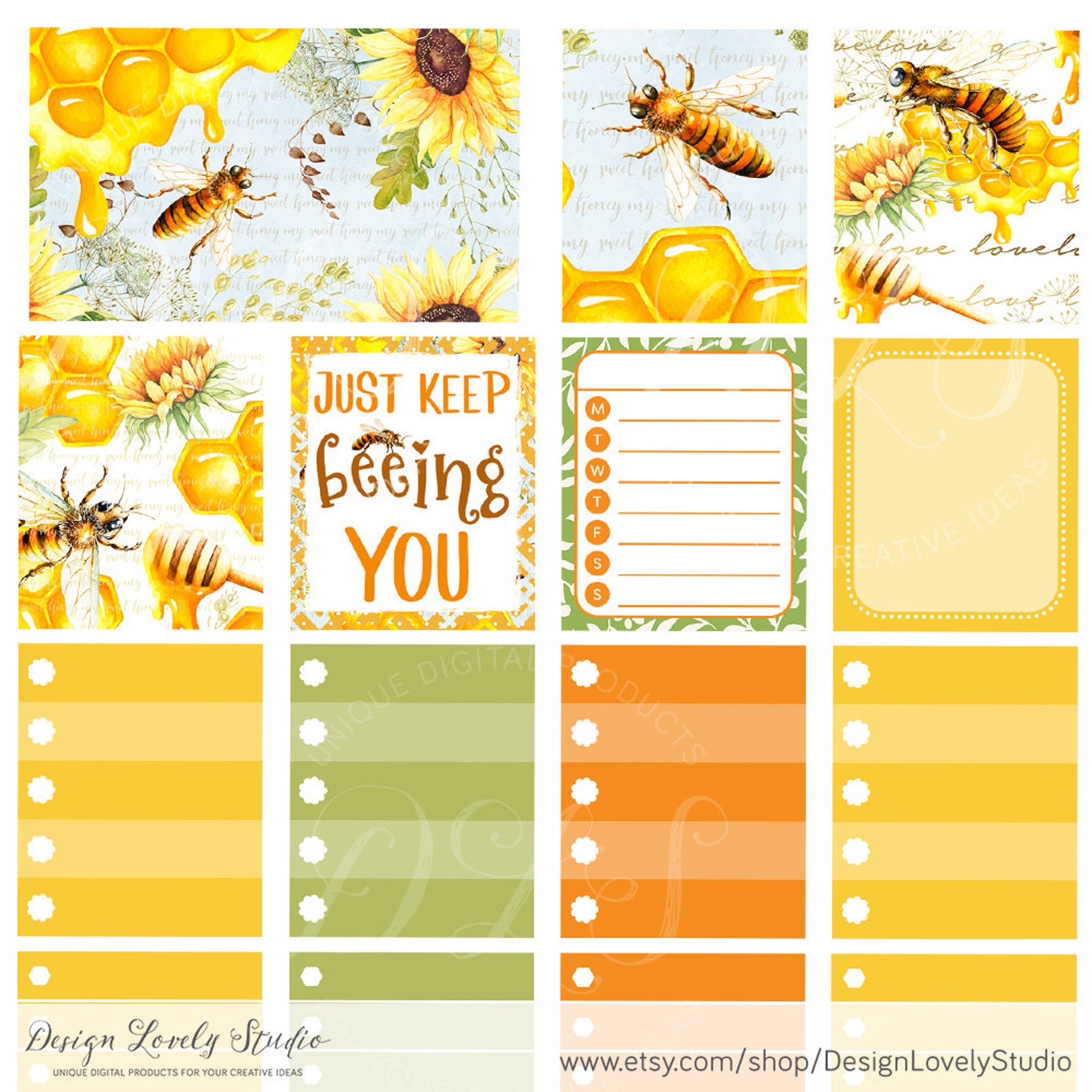 HONEY BEE Planner Stickers Kit, Mini Happy Planner Printable Stickers ...