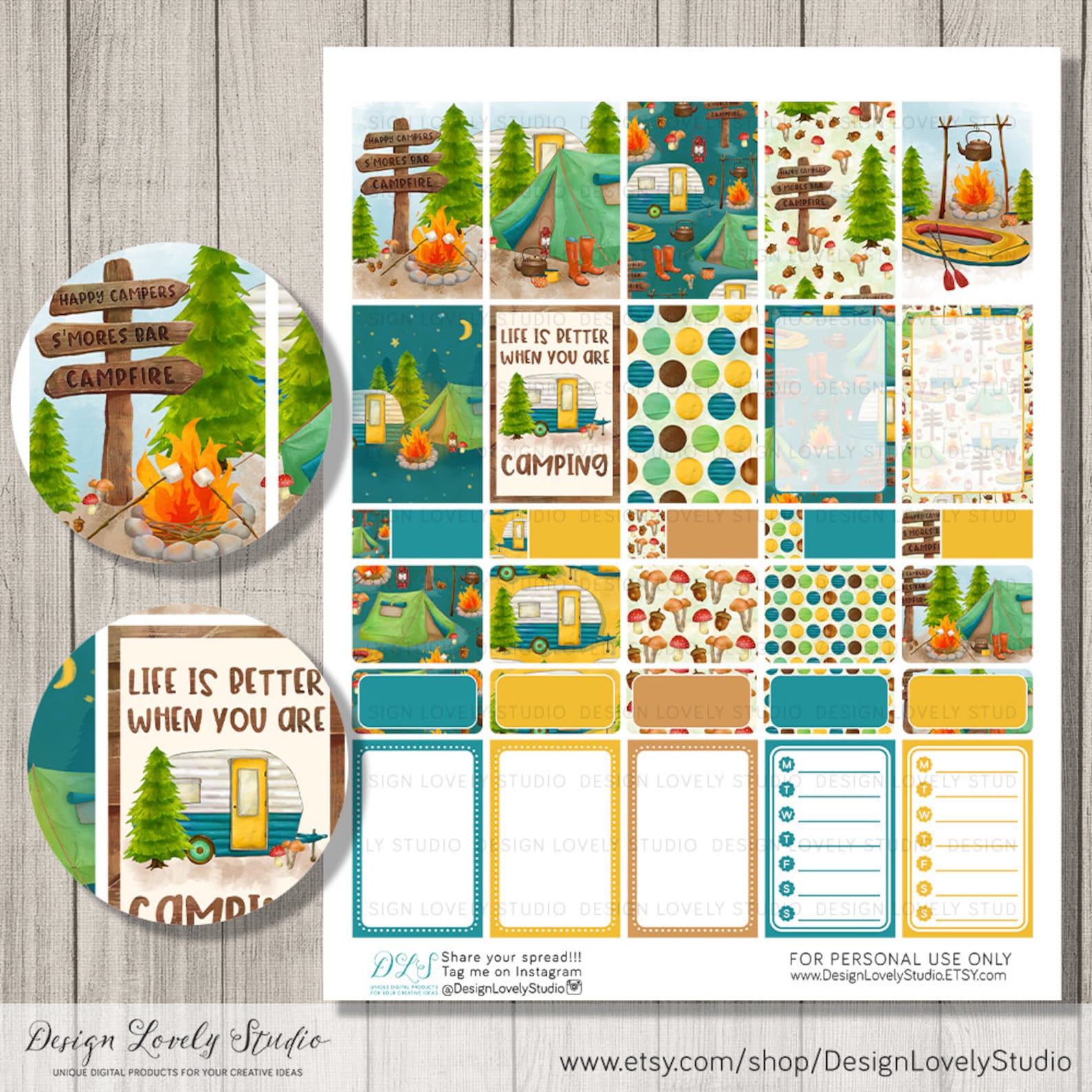 Happy Planner Camping Stickers, Camping Planner Printable, Camper ...
