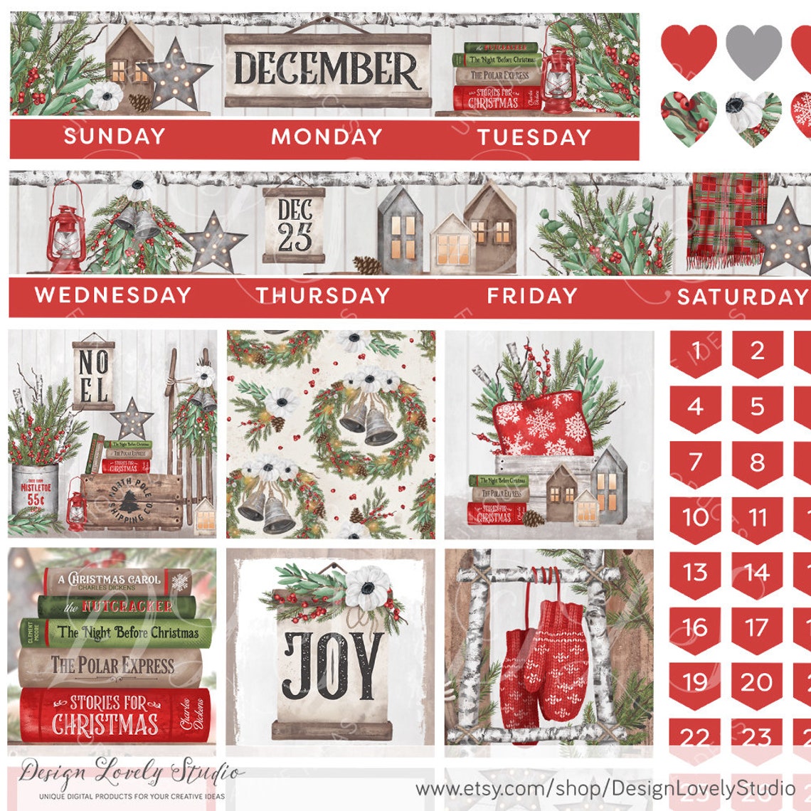 Printable December Monthly Kit, Big Happy Planner December Stickers Kit ...