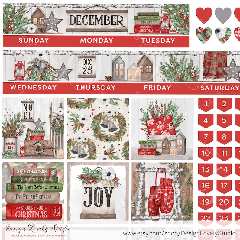 Printable December Monthly Kit, Big Happy Planner December Stickers Kit ...