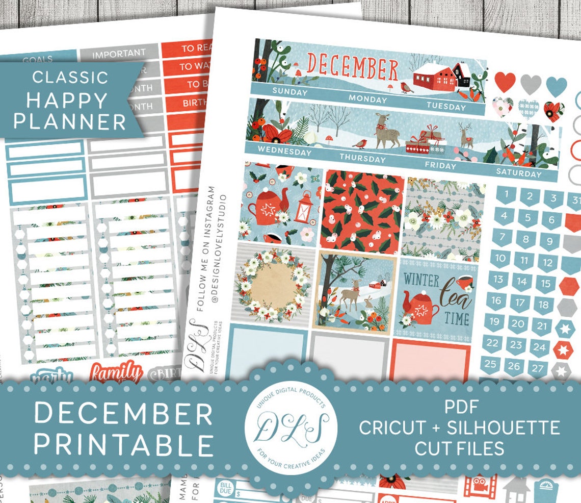 Printable December Stickers Kit Happy Planner December | Etsy