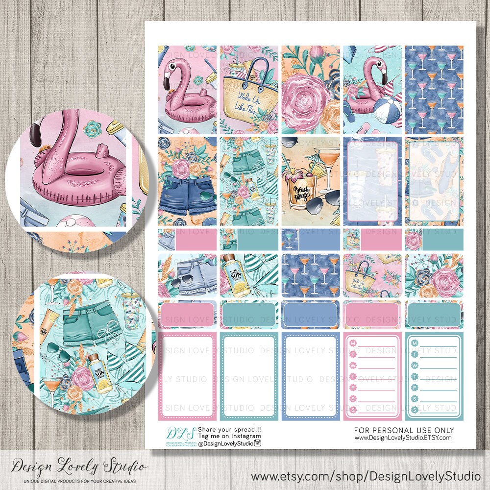 Beach Day Planner Stickers Happy Planner Printable Stickers - Etsy