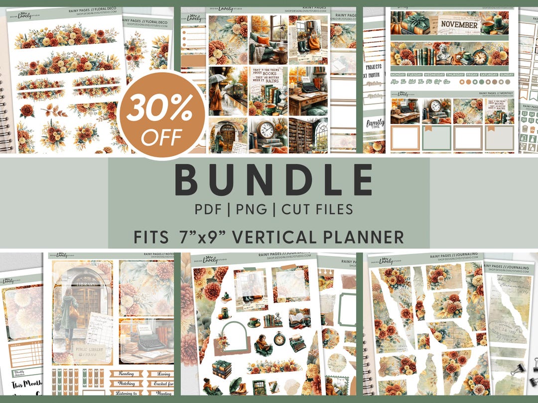 Rainy Pages Printable Sticker Bundle, Erin Condren Planner Kits, Weekly ...