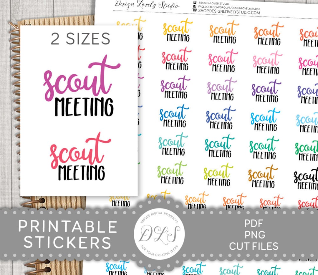 SCOUT MEETING Printable Planner Stickers, Girl Scout Planner Stickers ...
