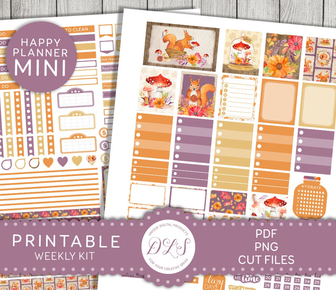 Fall Planner Stickers, PRINTABLE Mini Happy Planner Stickers Kit ...