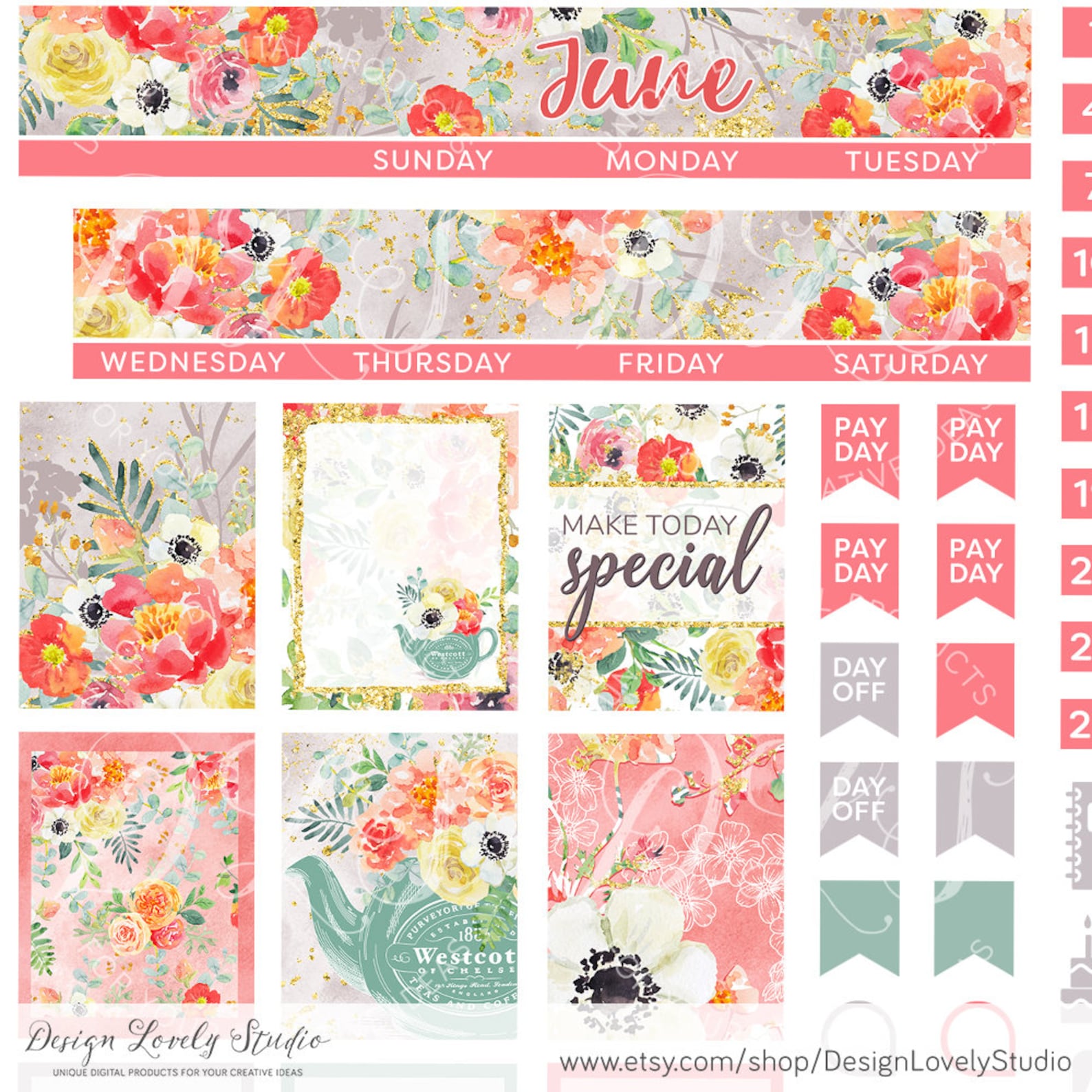JUNE Monthly Planner Stickers, Printable Planner Stickers, Mini Happy ...