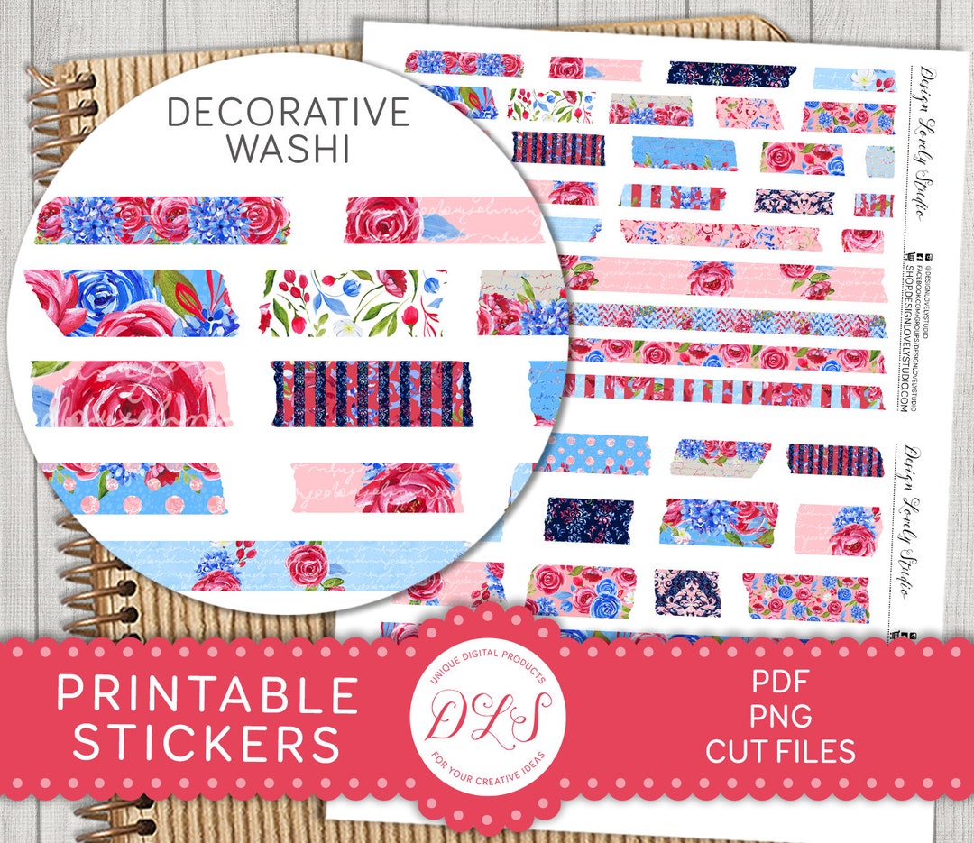 Digital Washi Tape, Printable Washi Strips, Goodnotes Stickes, Floral ...