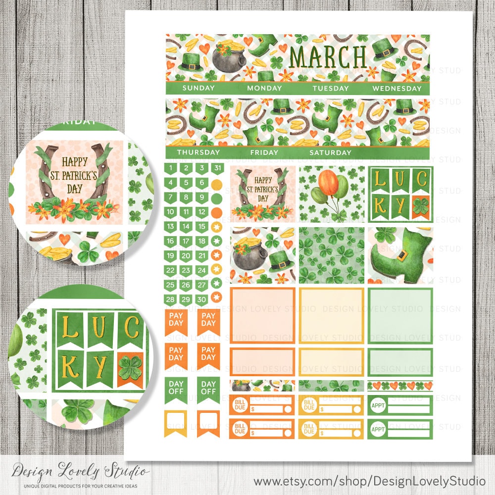March Monthly Kit Printable March Planner Stickers Fits Erin - Etsy