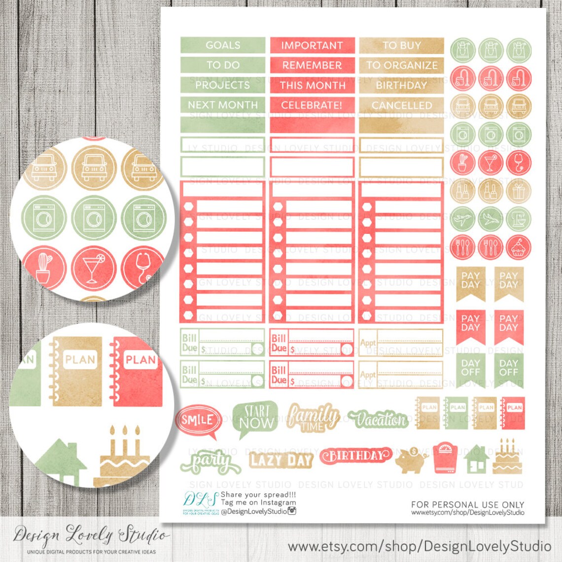 JUNE Monthly Stickers Kit, Big Happy Planner Printable Stickers, June ...