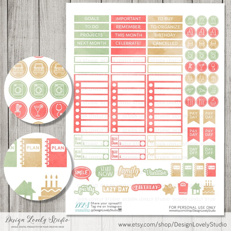 JUNE Monthly Stickers Kit, Big Happy Planner Printable Stickers, June ...