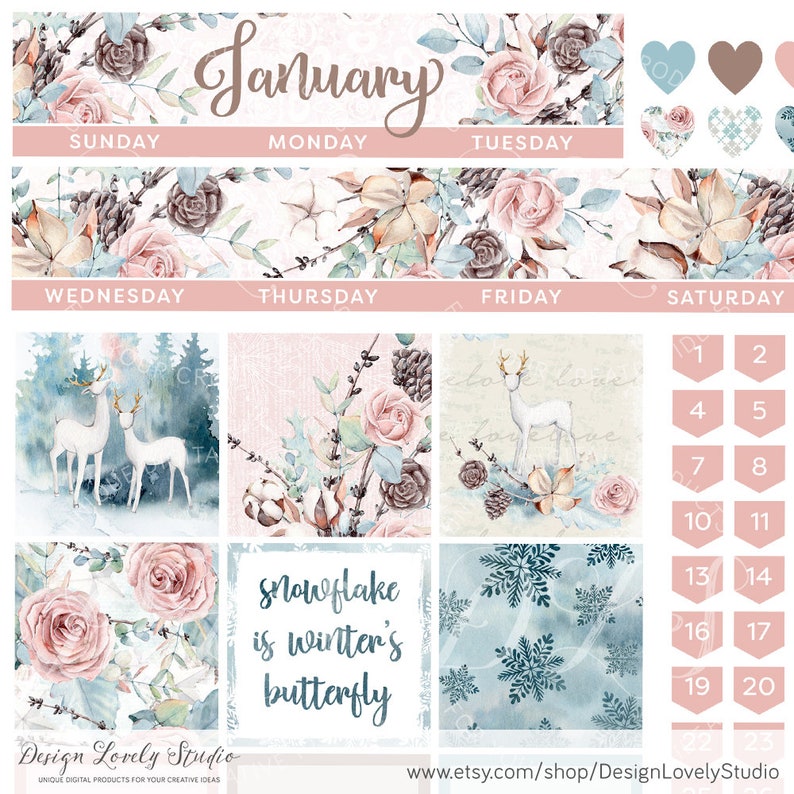 Printable JANUARY Planner Stickers Kit Happy Planner January | Etsy