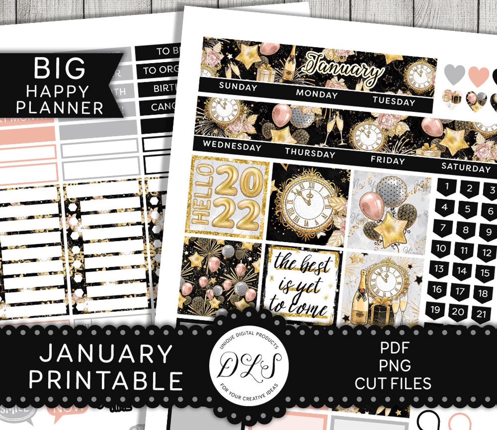 Printable JANUARY Monthly Stickers Kit Big Happy Planner - Etsy
