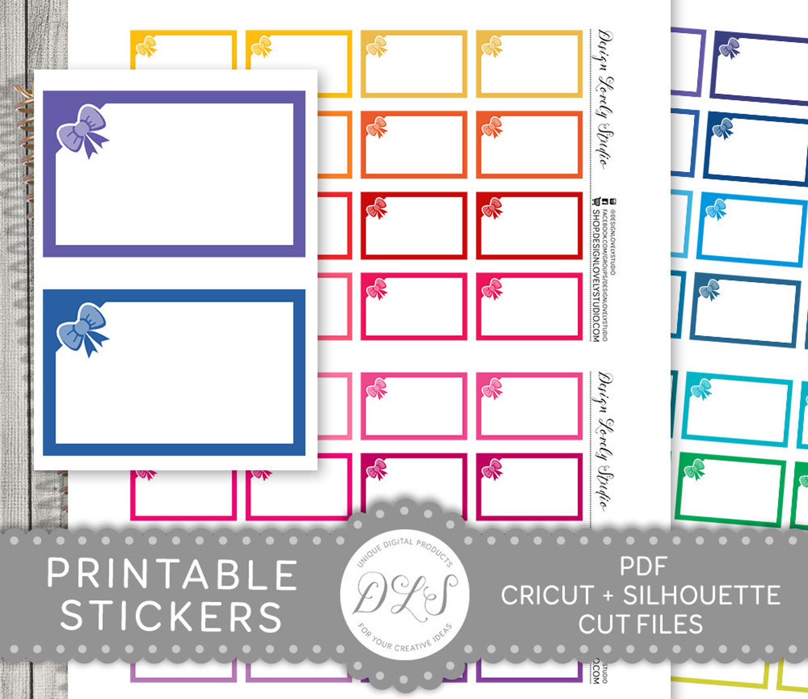Printable Half Box Stickers Printable Bow Half Boxes - Etsy