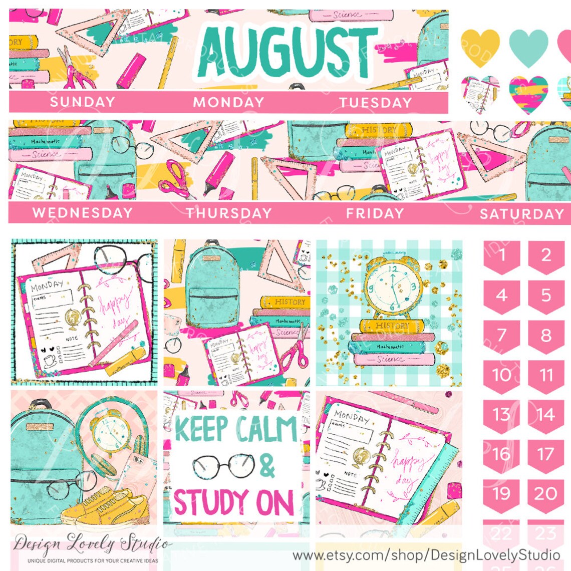 Happy Planner August Monthly Kit PRINTABLE Back to School - Etsy