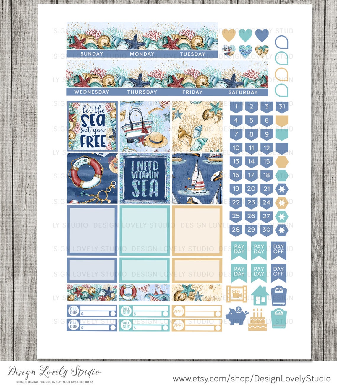 Happy Planner Printable Monthly Stickers Beach Planner - Etsy