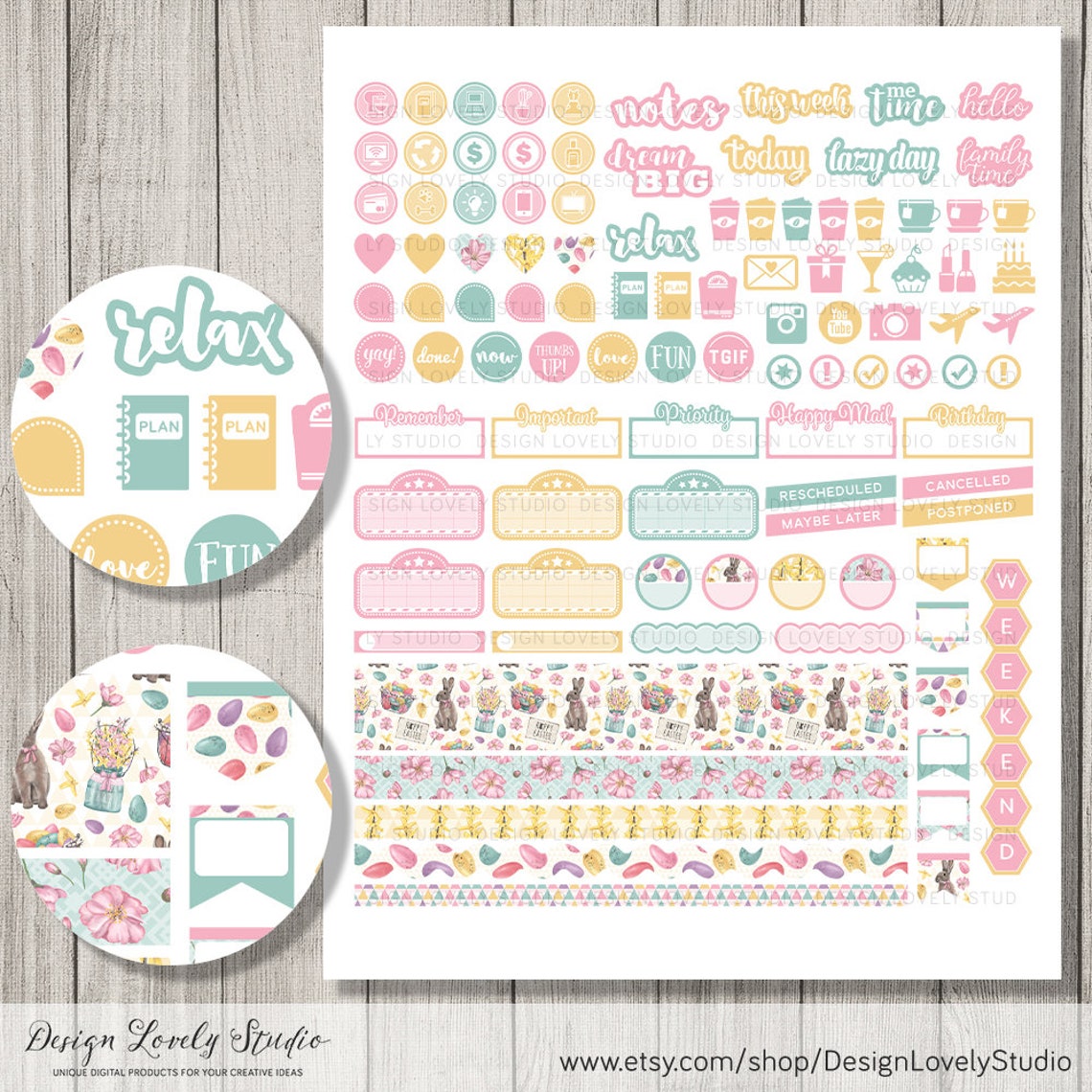 Printable EASTER Planner Stickers Kit Bunny Easter Planner - Etsy
