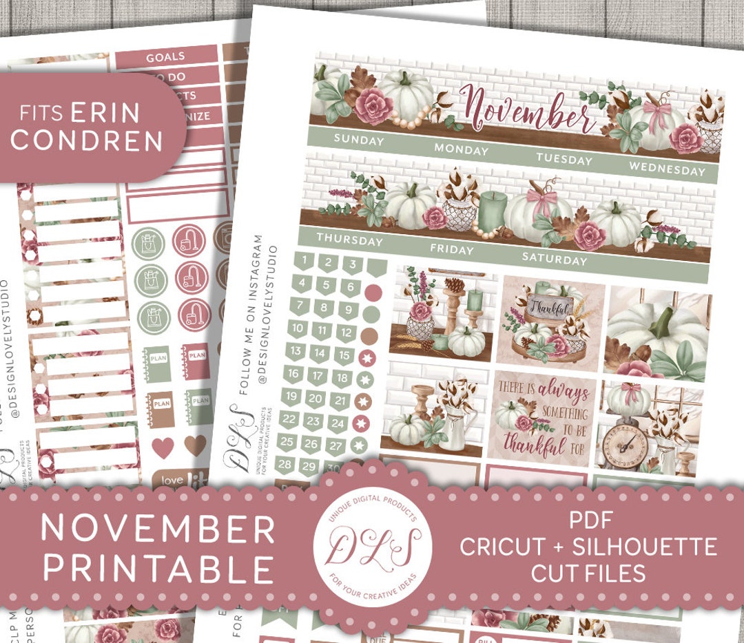 Printable November Monthly Kit, November Planner Stickers Kit ...