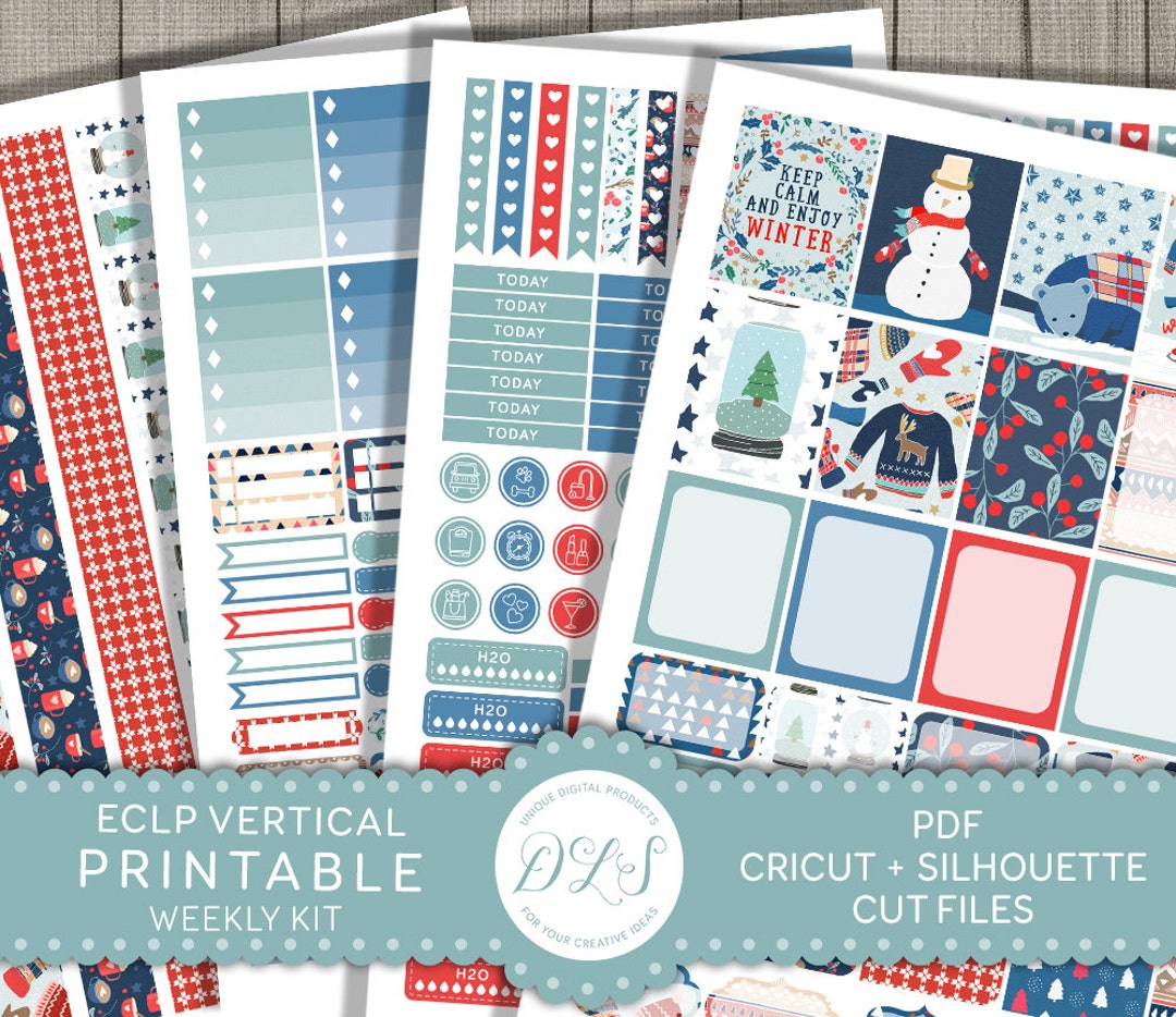 Winter Planner Kit, ECLP Vertical Stickers, Winter Stickers for Erin ...