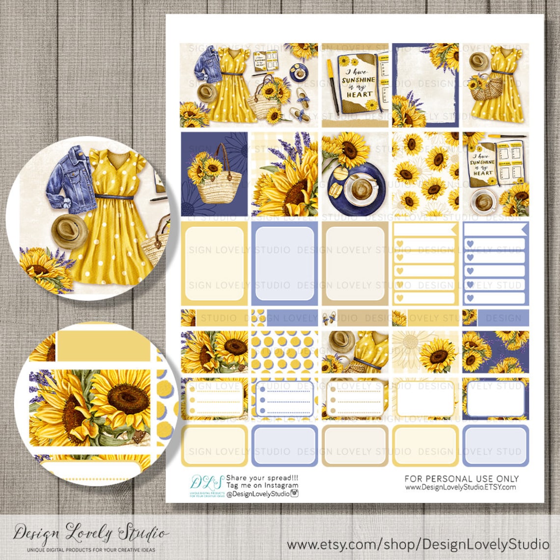 SUNFLOWERS Planner Stickers, Printable Weekly Sticker Kit, Floral ...