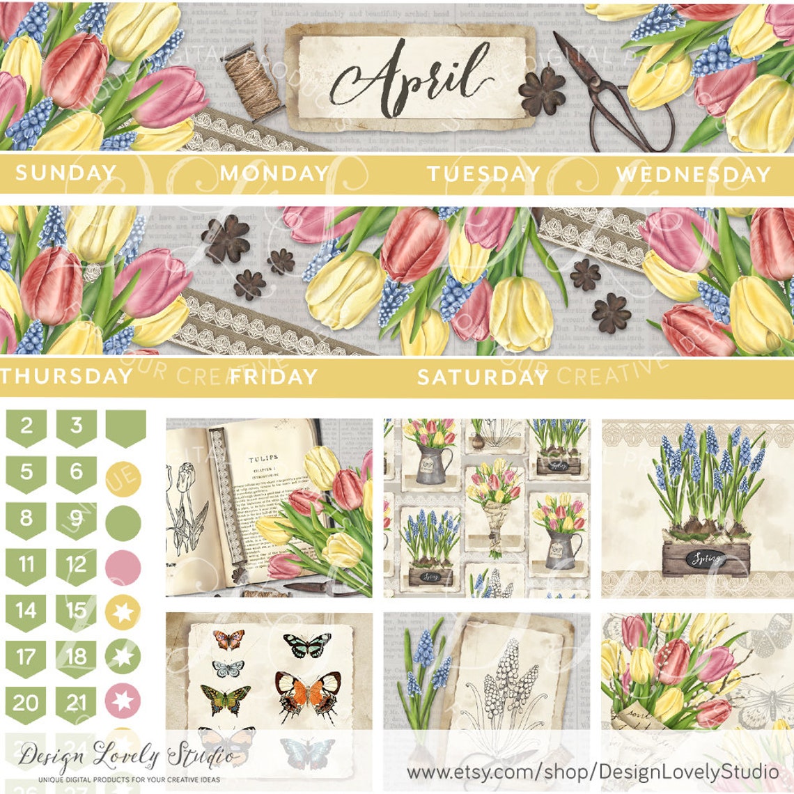APRIL Monthly Planner Stickers Printable April Monthly Kit - Etsy