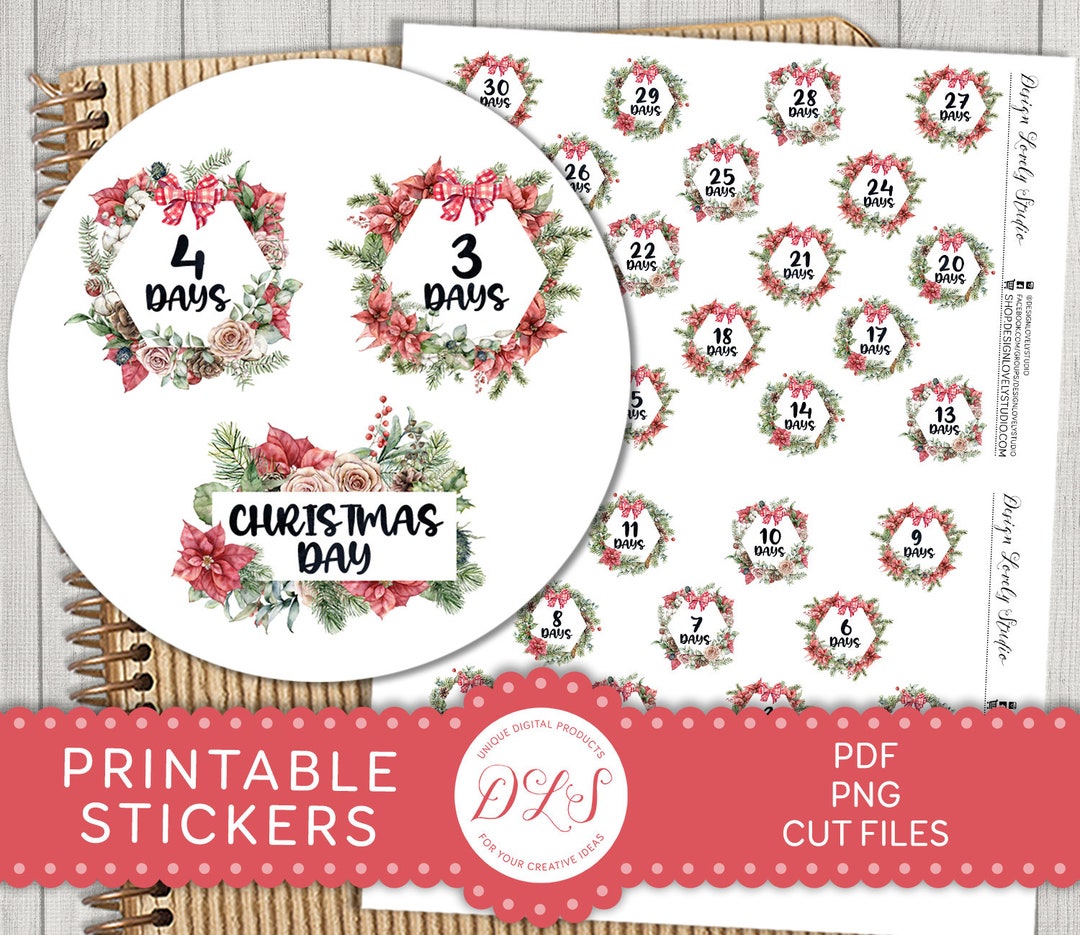 Printable CHRISTMAS COUNTDOWN Planner Stickers, Christmas Scrapbook ...