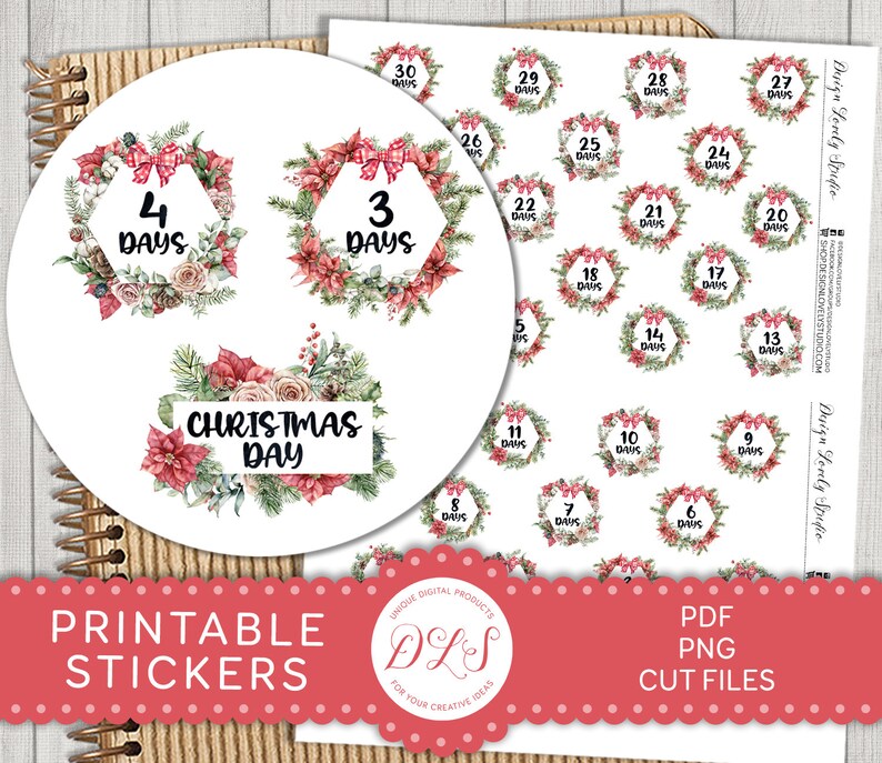 Printable CHRISTMAS COUNTDOWN Planner Stickers, Christmas Scrapbook ...