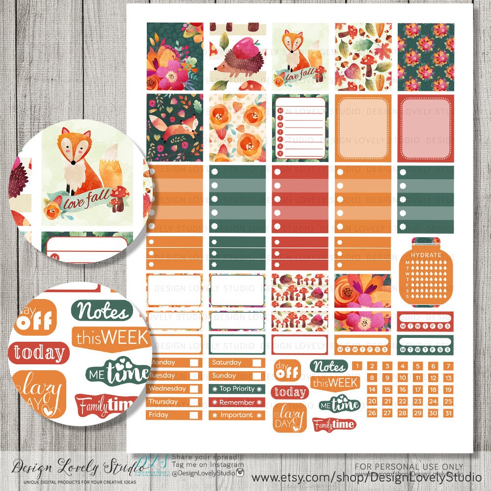 Woodland Planner Stickers, Planner Stickers Fall, Mini Happy Planner ...