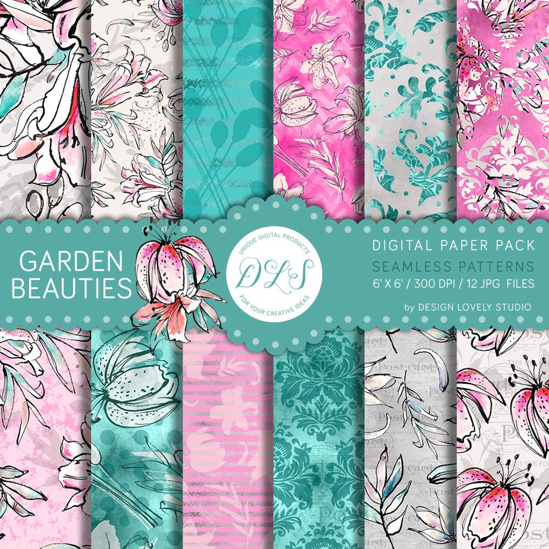 Floral Digital Paper Pack: "garden Beauties" Watercolor Floral ...
