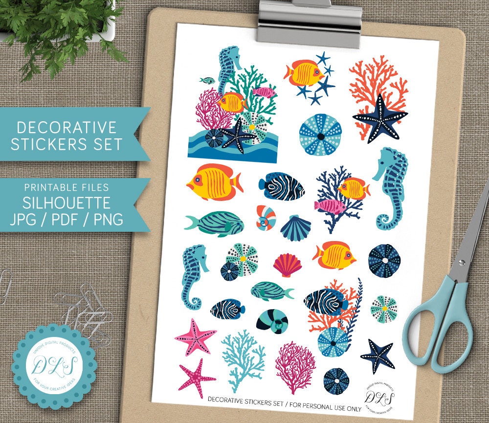 Decorative Stickers Underwater Fish Seahorse Coral Reef Starfish ...