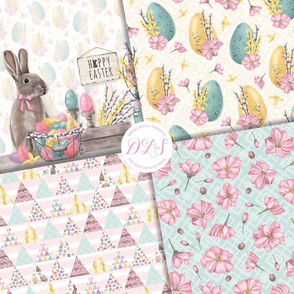 Easter Digital Paper Pack Easter Digital Background Bunny | Etsy