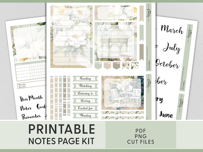 June Notes Page Kit, May Notes Page Kit, Floral Notes Page Stickers ...