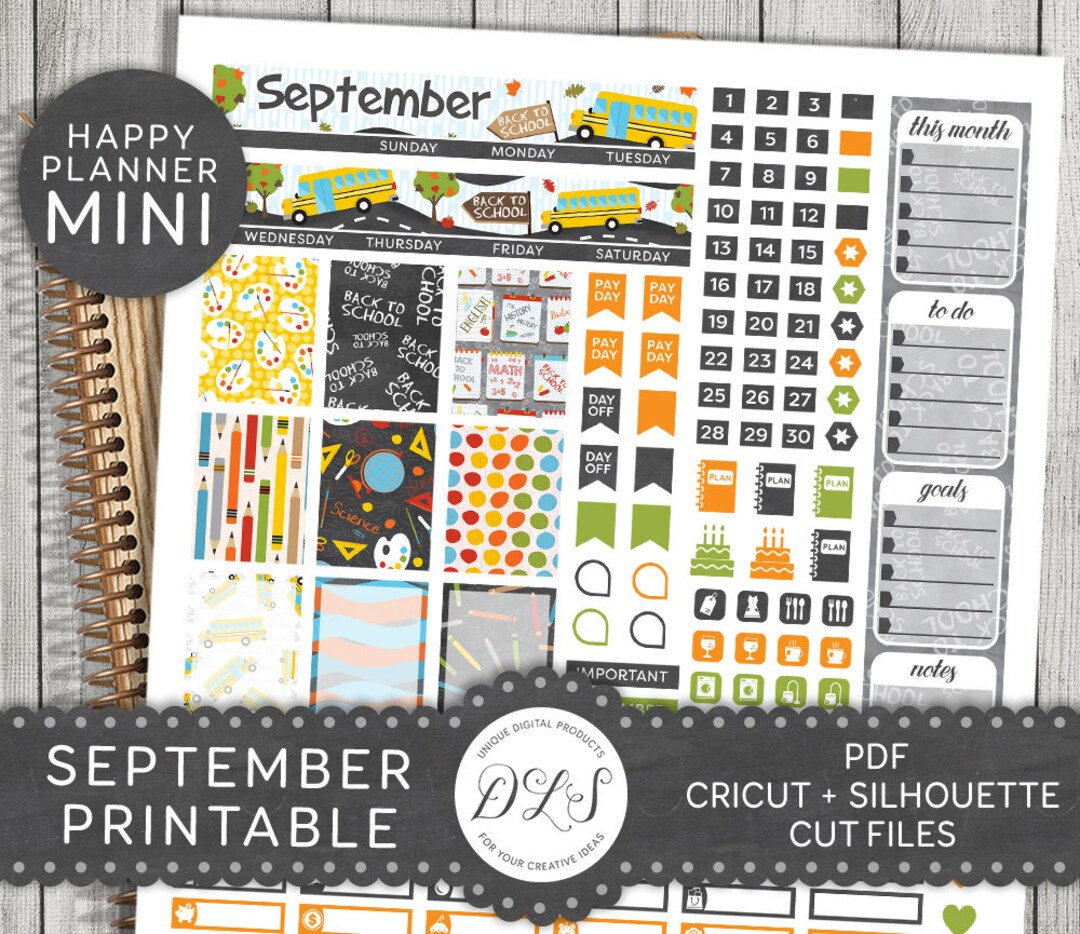 September Monthly Stickers Kit, Back to School September Stickers, Back ...
