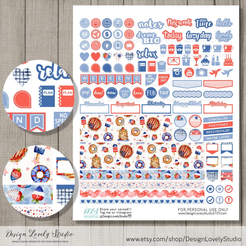 Printable 4TH OF JULY Weekly Sticker Kit July Weekly Planner - Etsy